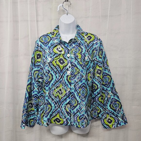 Ruby Rd. | Tops | Ruby Rd Blouse Blue Green Aztec Burnout Boho Linen ...